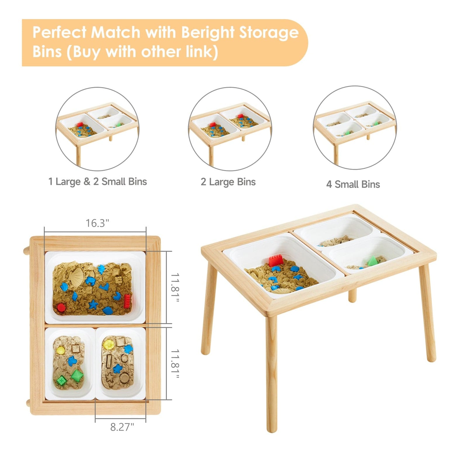 beright | Land, Sand, Water Sensory Table w/ Bins (1 large + 2 small bins)